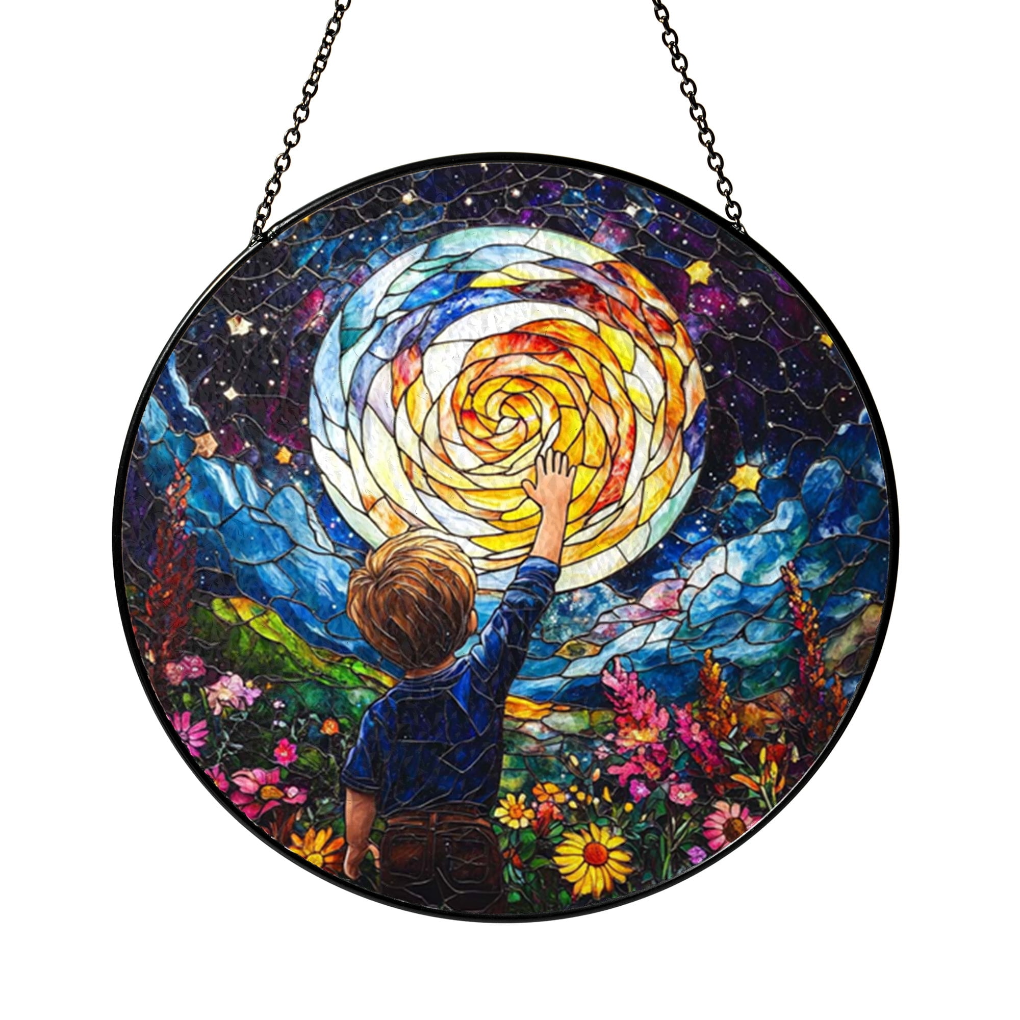 Celestial Space Round Suncatcher – Stained Glass Style Window ...