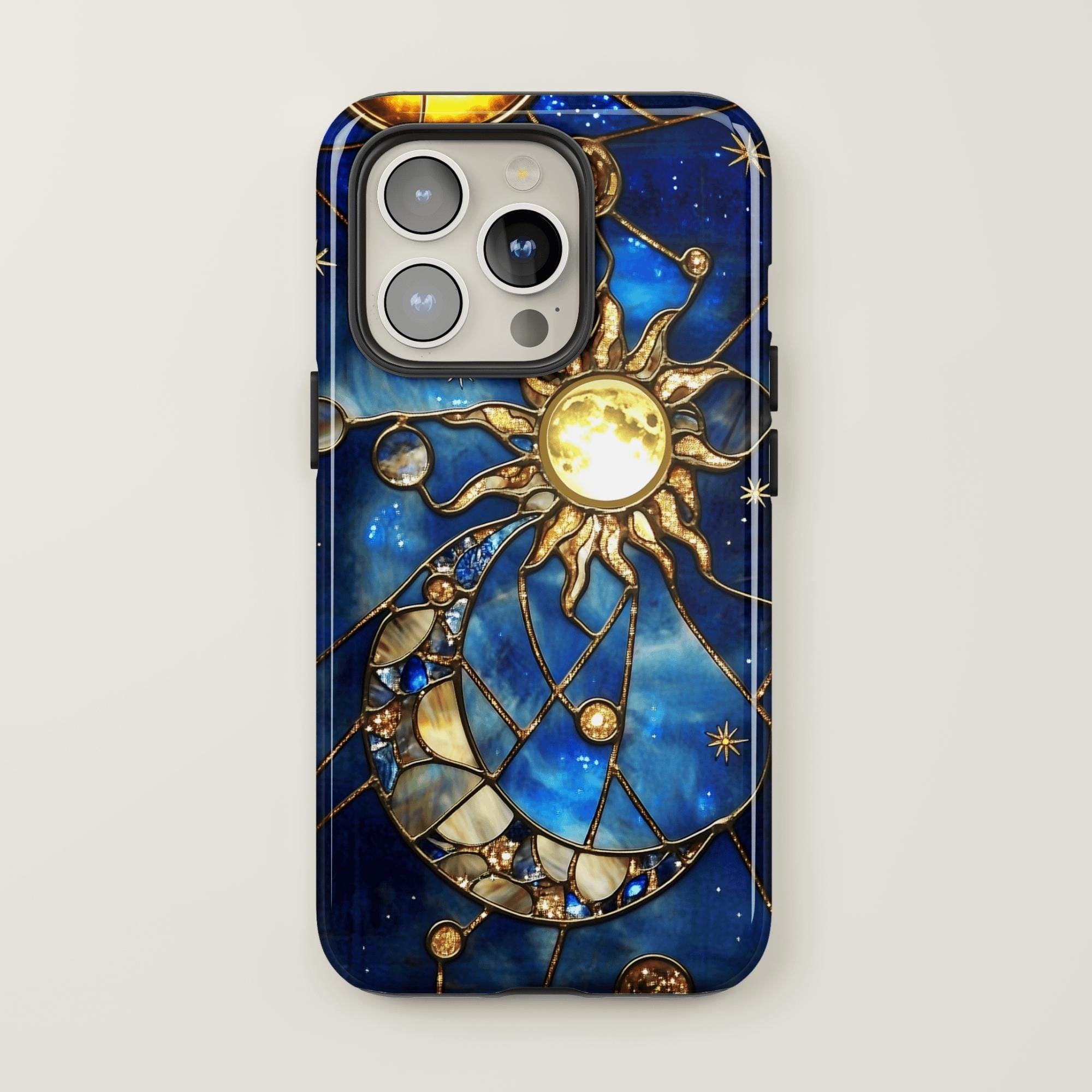 Celestial Stained GlMoon & Stars Faux Embroidery Phone Case for iPhone ...