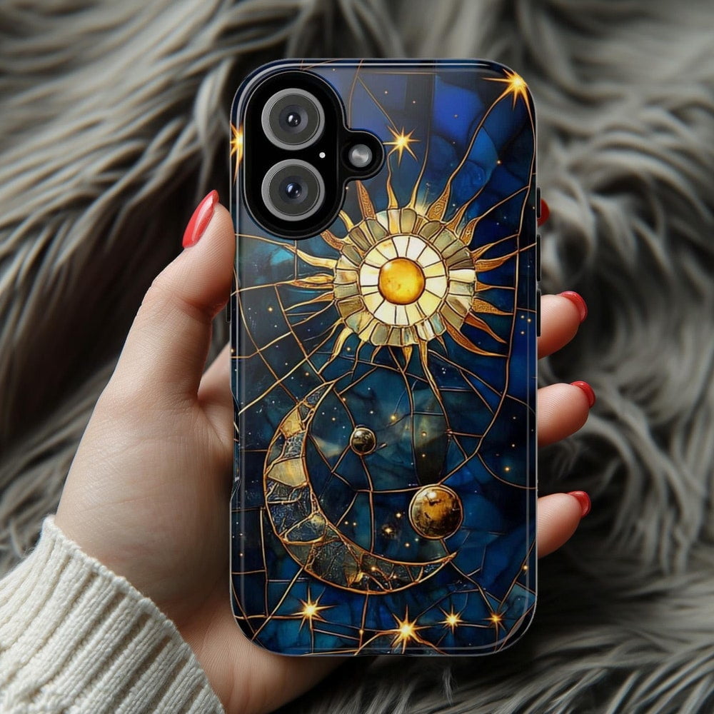 Celestial Stained Glass Moon Stars Mystic Night Phone Case for 17 16 15 14 13 12 11 Pro Max ...