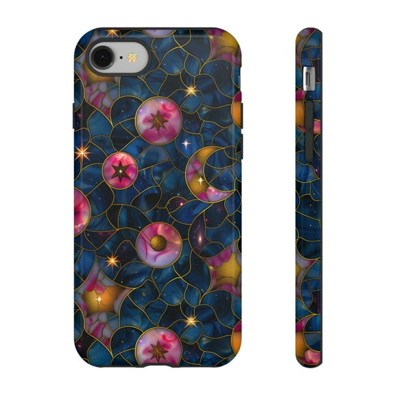 Celestial Stained Glass Moon Stars Night Sky Art Phone Case 17 to 11 ...