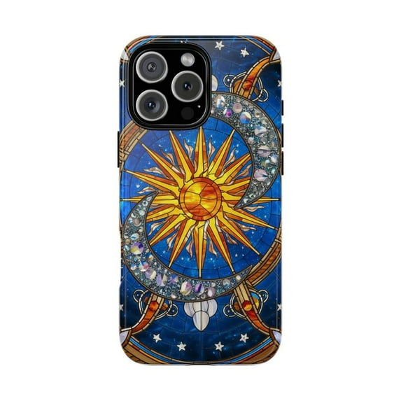 Celestial Stained Glass Moon Stars Phone Case, Night Sky Aesthetic with ...