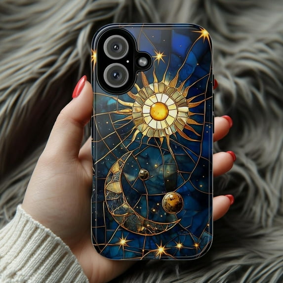 Celestial Stained Glass Moon Stars Phone Case with iPhone 17 to 11 Pro ...