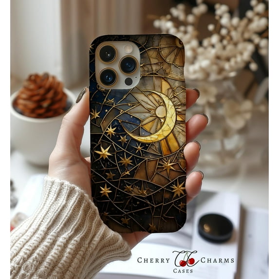 Celestial Stained Glass Moon & Sun Phone Case with iPhone 11 to 16 Pro ...