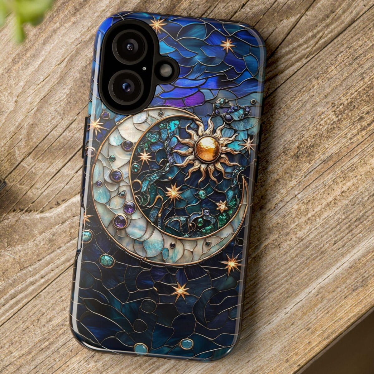 Celestial Stained Glass Moon and Stars Phone Case for 17 16 15 14 13 12 ...