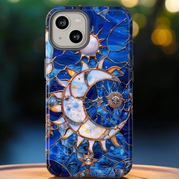 Celestial Stained Glass Moon and Stars iPhone Case 17 16 15 14 13 12 11 ...