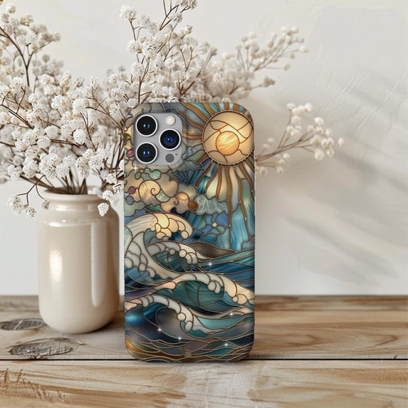 Celestial Stained Glass Sun Moon Art Phone Case Compatible with iPhone ...