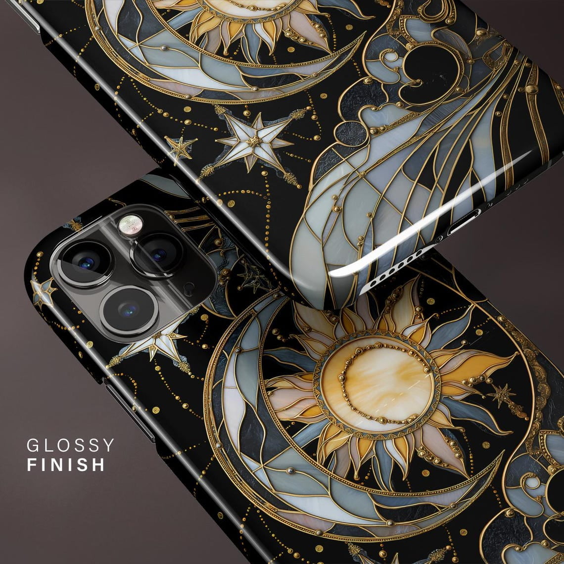 Celestial Stained Glass Sun and Moon Design Mystical Cosmic Art Tough ...