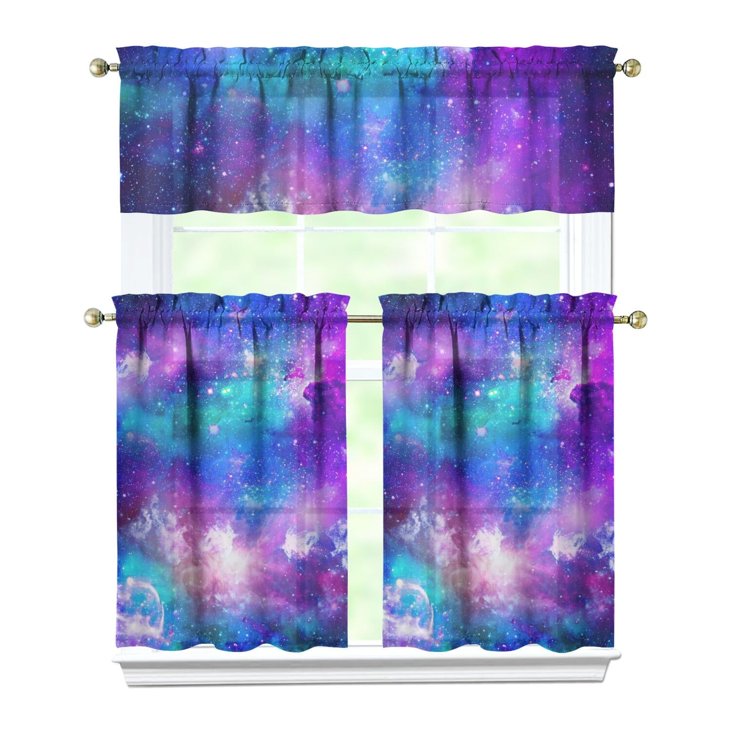 Celestial Star Constellation Tier Curtains - 3 PCS Space Themed ...