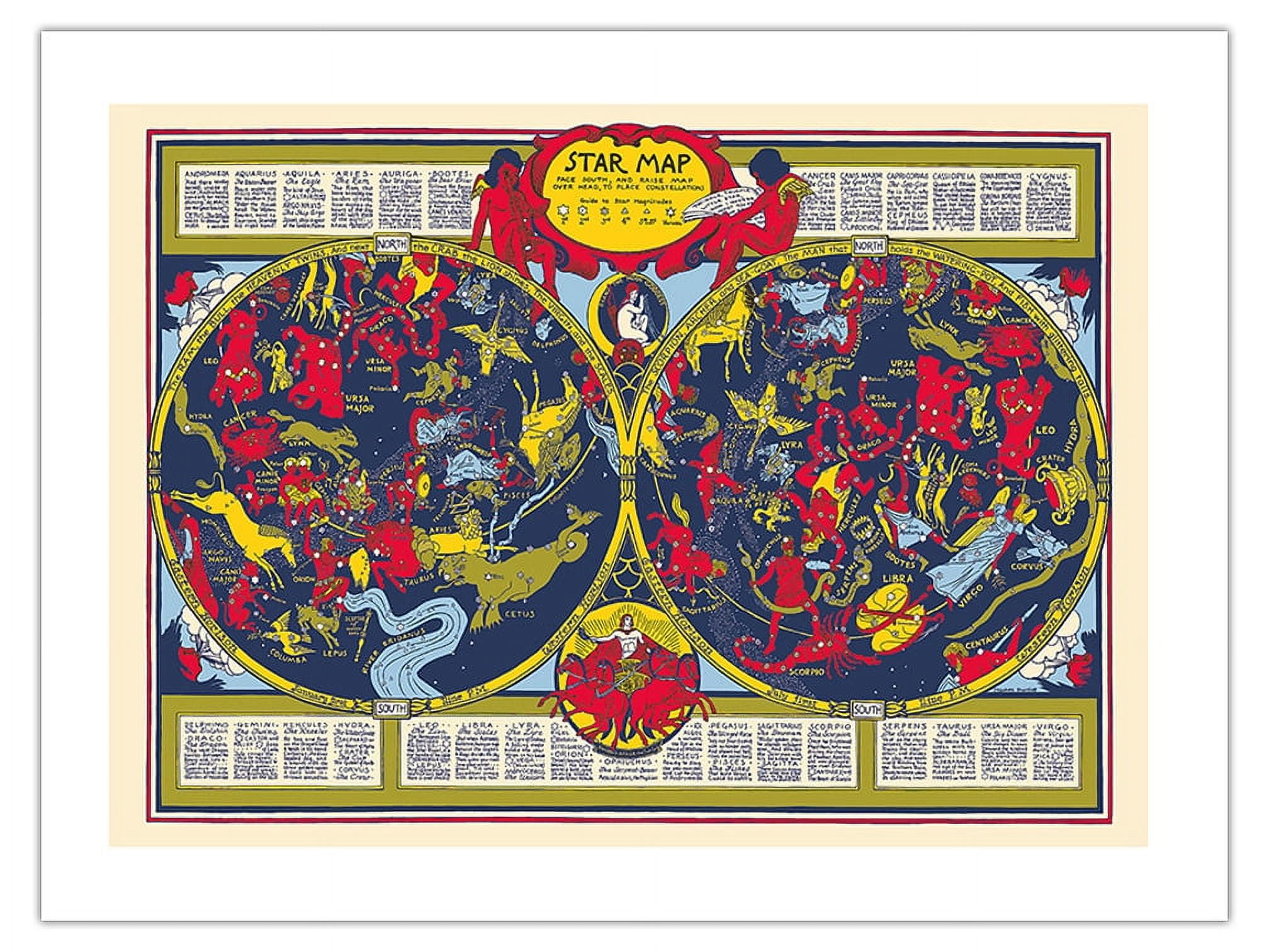Celestial Star Map - Astrological Constellations - Vintage Pictorial ...