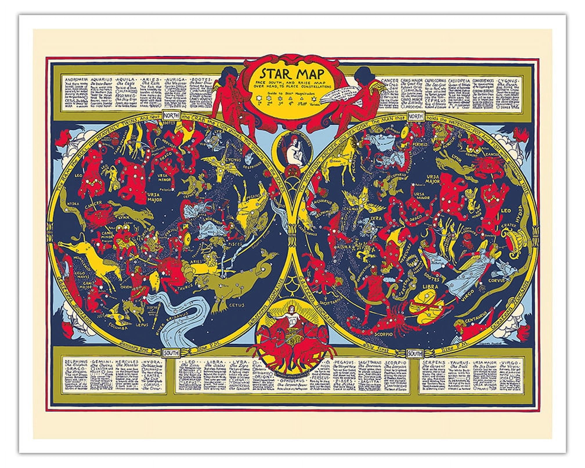 Celestial Star Map - Astrological Constellations - Vintage Pictorial ...
