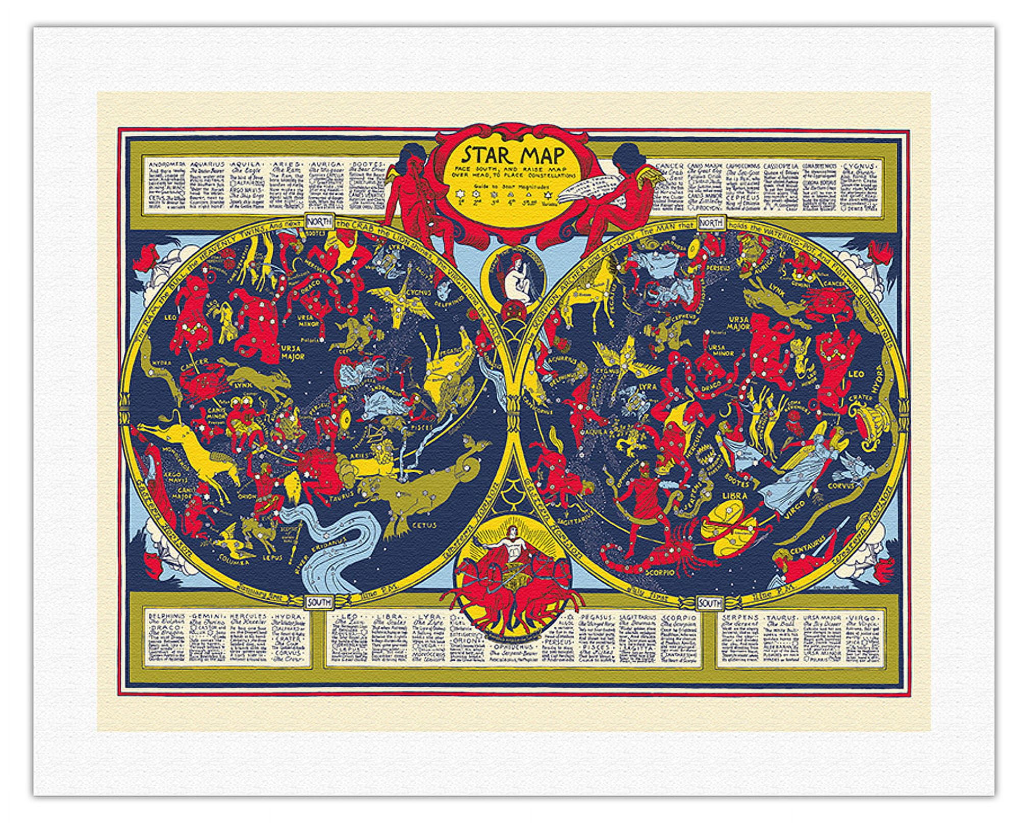 Celestial Star Map - Astrological Constellations - Vintage Pictorial Map by Elizabeth Shurtleff ...