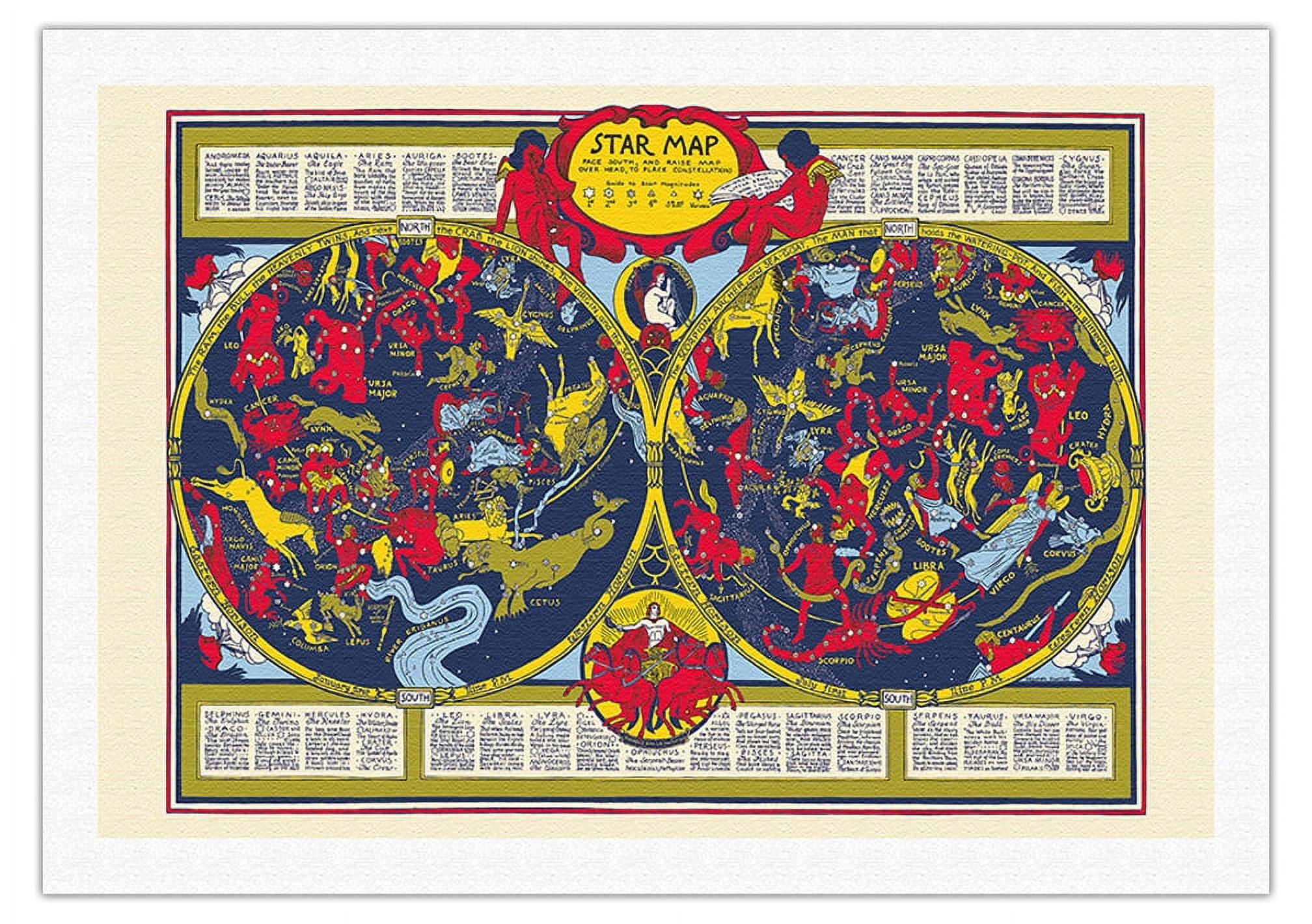 Celestial Star Map - Astrological Constellations - Vintage Pictorial ...