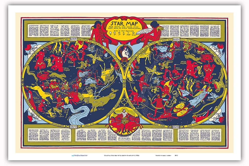 Celestial Star Map - Astrological Constellations - Vintage Pictorial ...