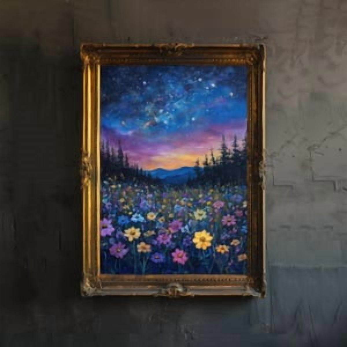 Celestial Starlight Meadow Poster Mystical Night Sky Wall Art, Poster ...