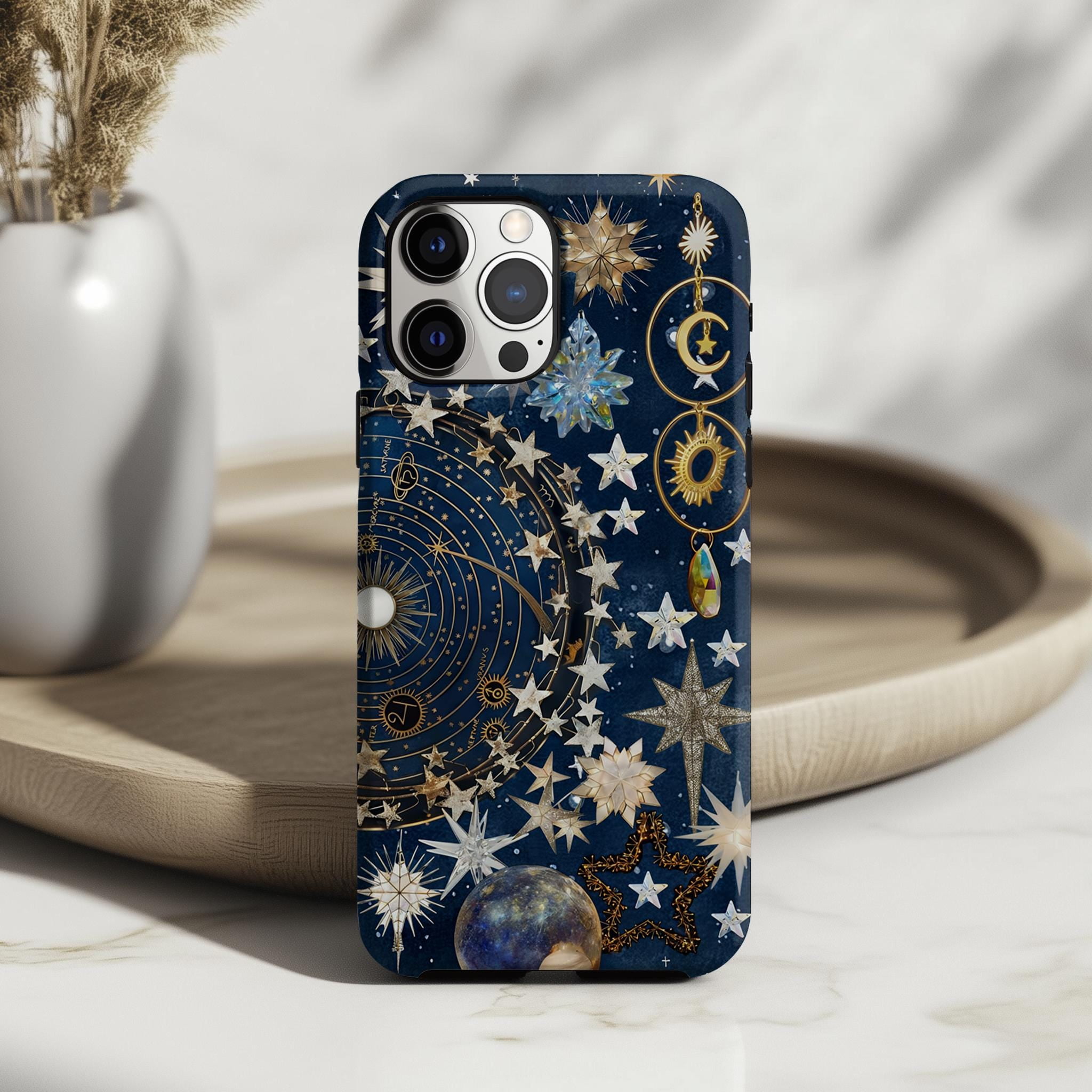 Celestial Starry Cosmic Navy Gold Astro Zodiac Case for iPhone 17 to 11 ...