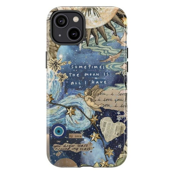Celestial Starry Night Collage Phone Case, Sun Moon & Star Aesthetic Cover for iPhone 17 16 15 ...