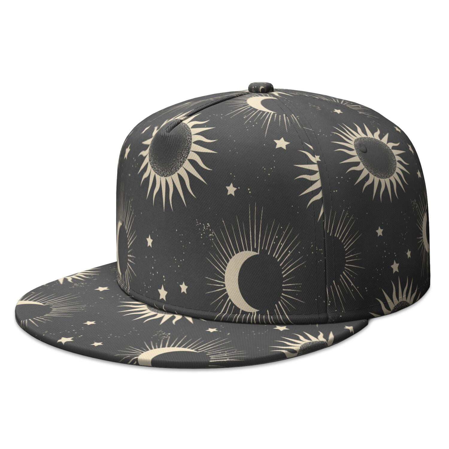 Celestial Starry Night Flat Bill Cap - Gothic Witchy Aesthetic Snapback Hat with Cosmic Print ...