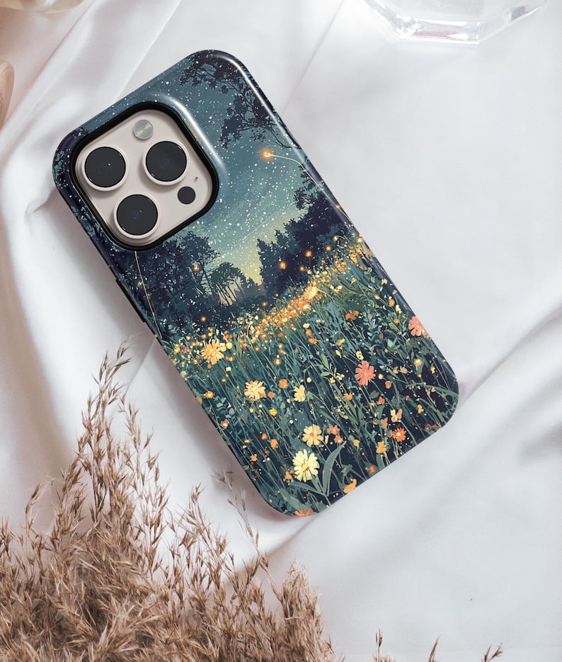 Celestial Starry Night Forest Enchanted Flowerfield Phone Case Compatible with iPhone 11 to 16 ...