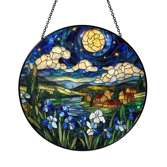 Celestial Starry Window Sun Catcher, Bright Stained Glass Style Hanging ...