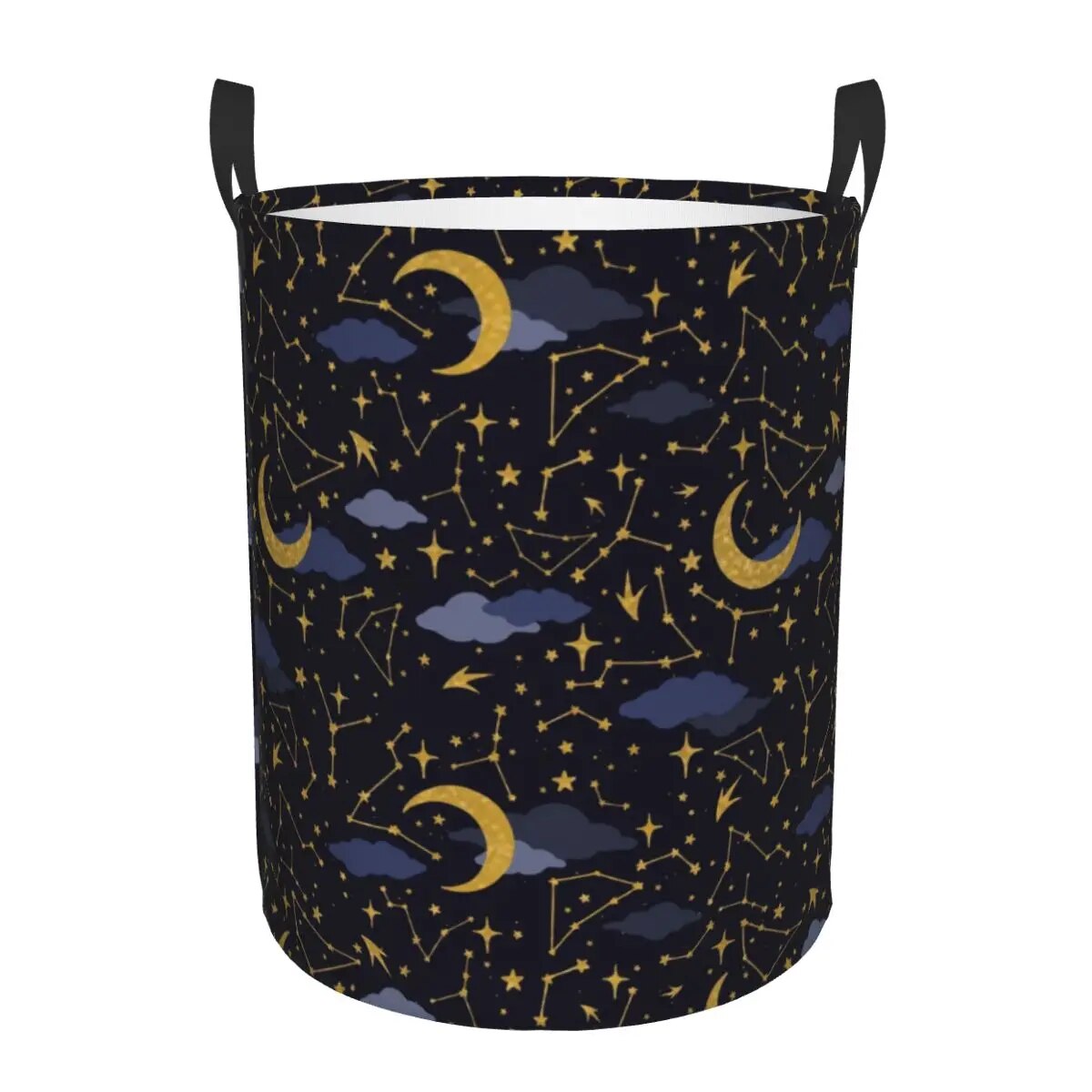 Celestial Stars And Moons In Gold And Dark Blue Laundry Basket Stars ...
