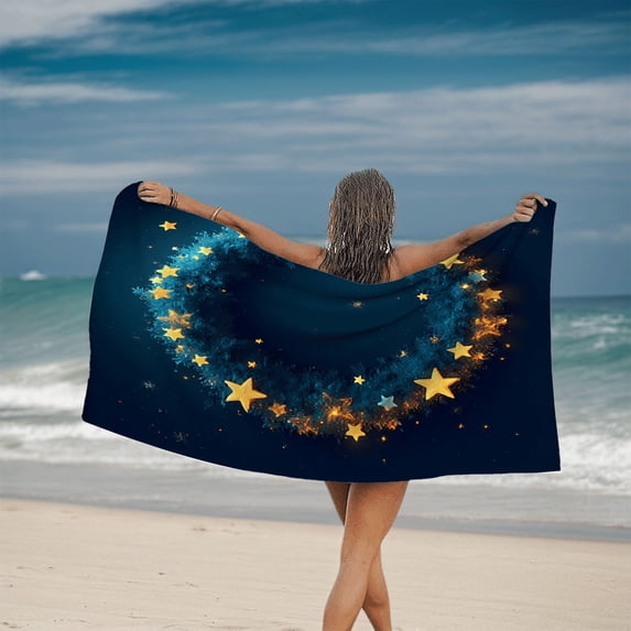 Celestial Stars Beach Towel - Vibrant Blue & Gold Gradient Design ...
