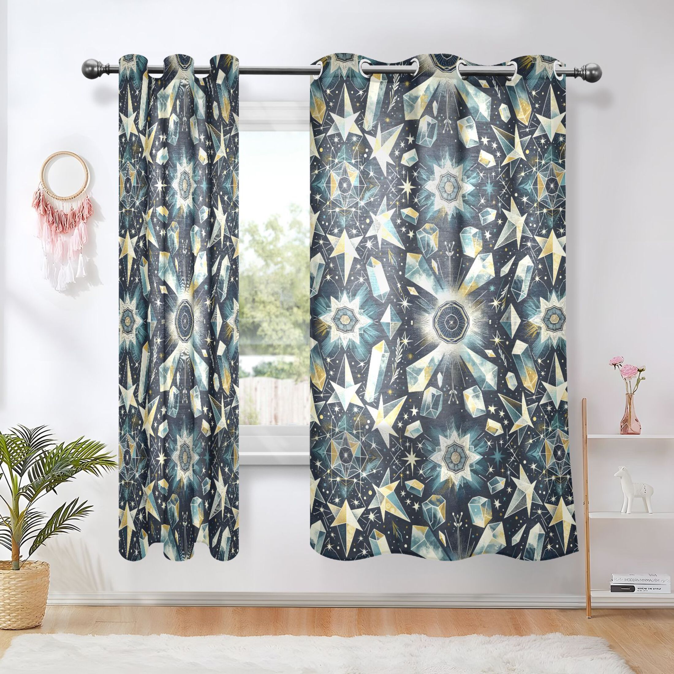 Celestial Stars Crystals Sheer Curtains 2 Panels Set Grommet Drapes for ...