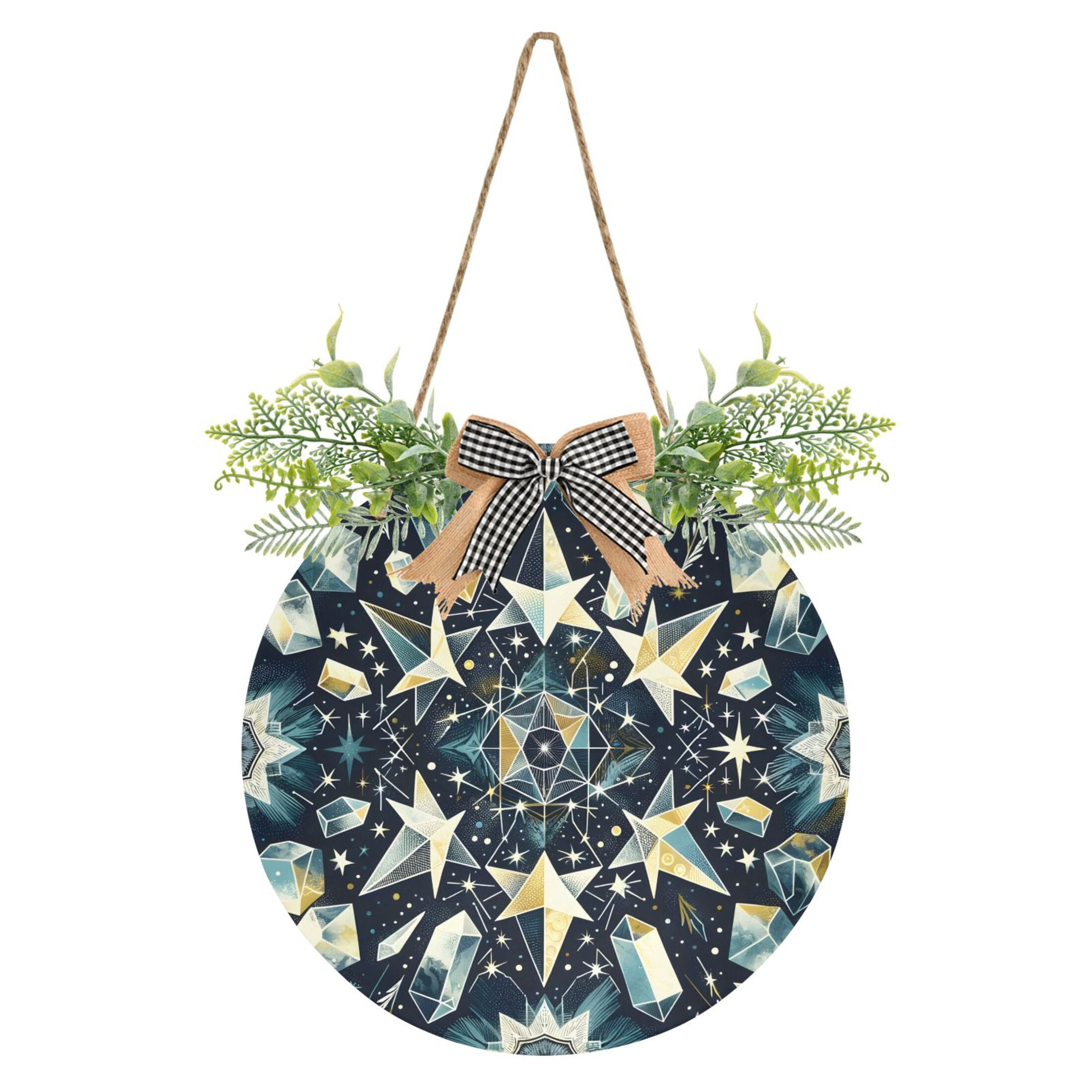 Celestial Stars Crystals Welcome Front Door Sign Round 12 inch Porch ...