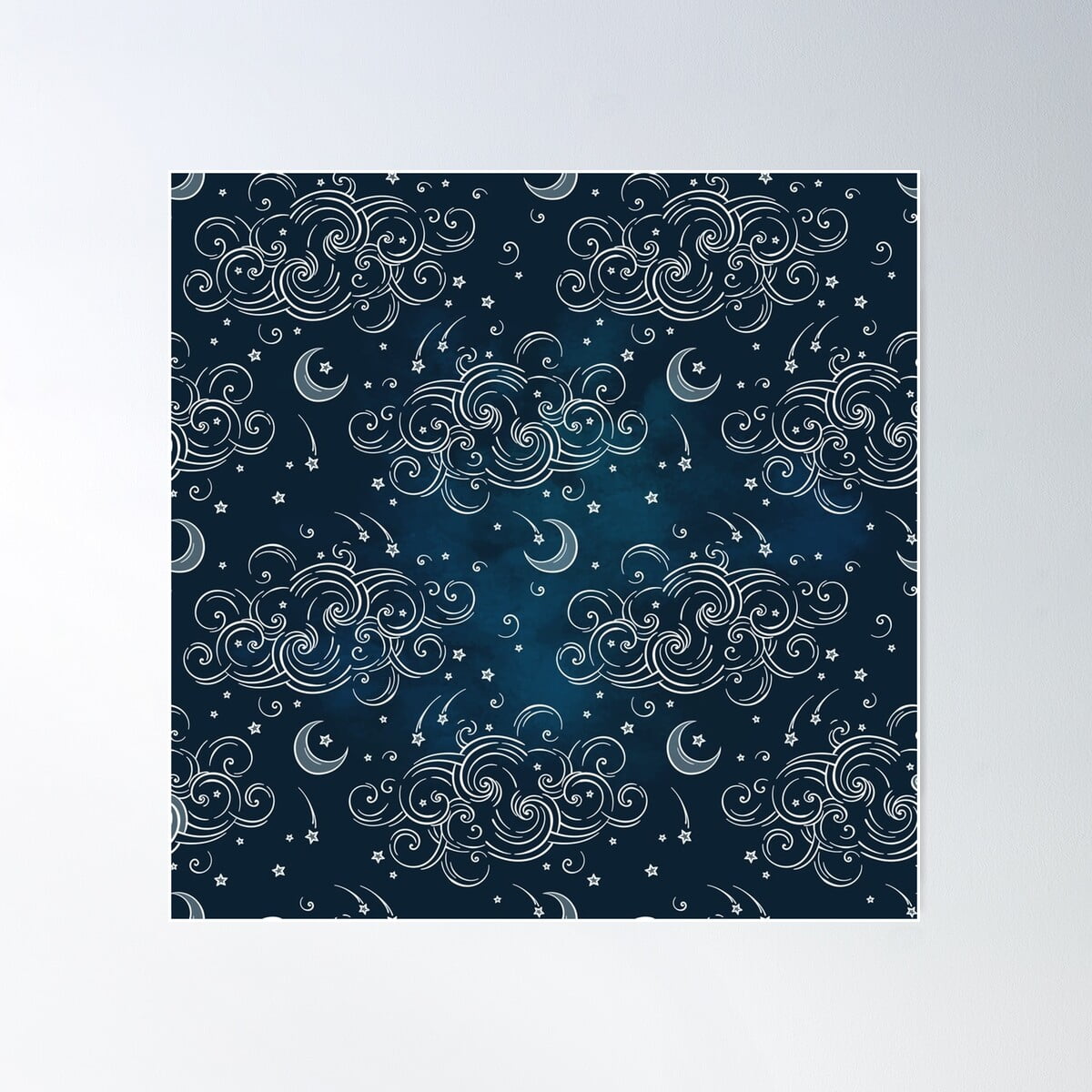 Celestial Stars Moons Night Sky Pattern Crescent Moon Poster Wall Art ...