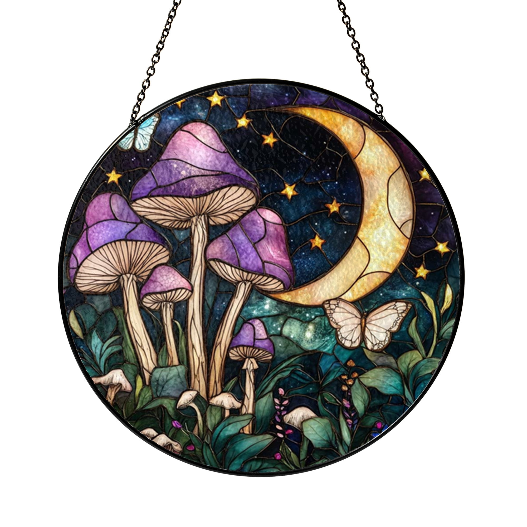 Celestial Style Mushroom and Butterfly Stained Glass Window Hanging ...
