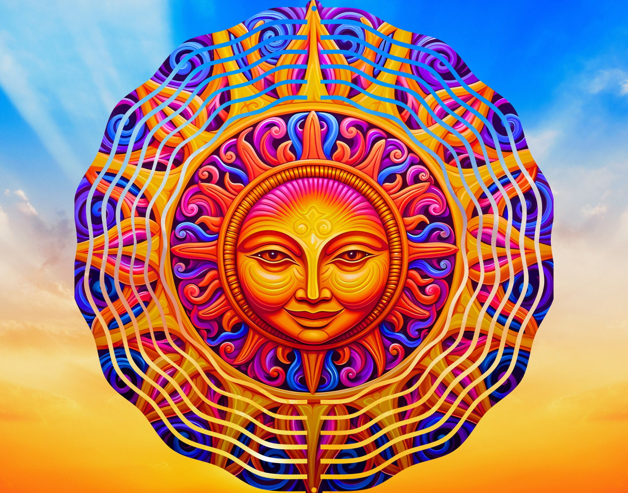 Celestial Sun 3D Wind Spinner Boho Colorful Kinetic Outdoor Garden ...