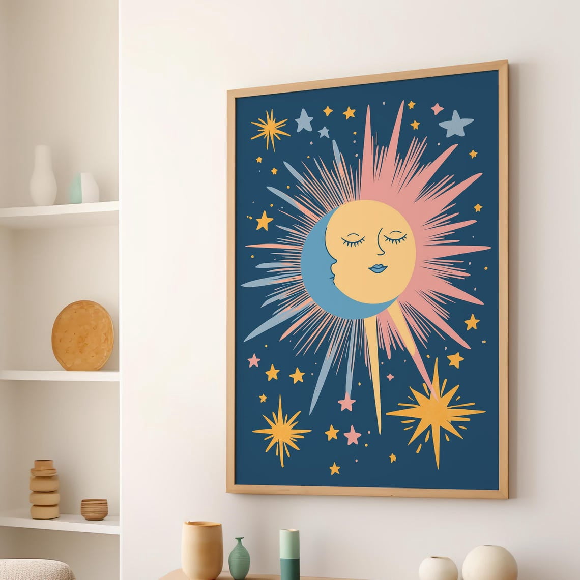 Celestial Sun And Moon Boho Minimalist Henri Matisse Inspired Cut-Out ...