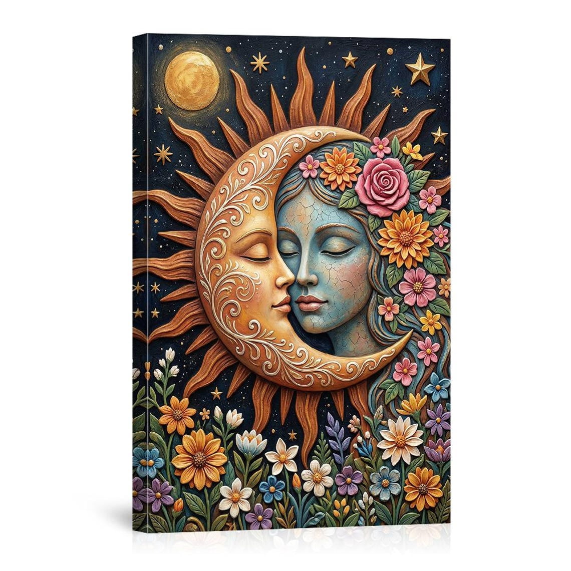 Celestial Sun And Moon Goddess Floral Boho Nature Home USA Made Canvas ...