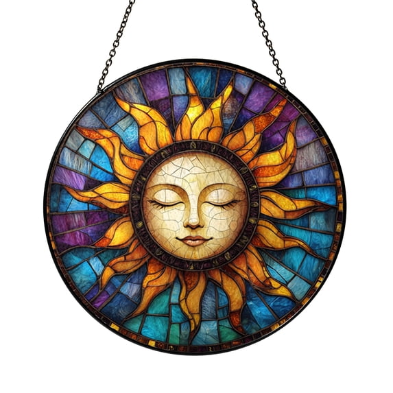 Celestial Sun Expression Window Suncatcher, Decorative Stained Glass ...