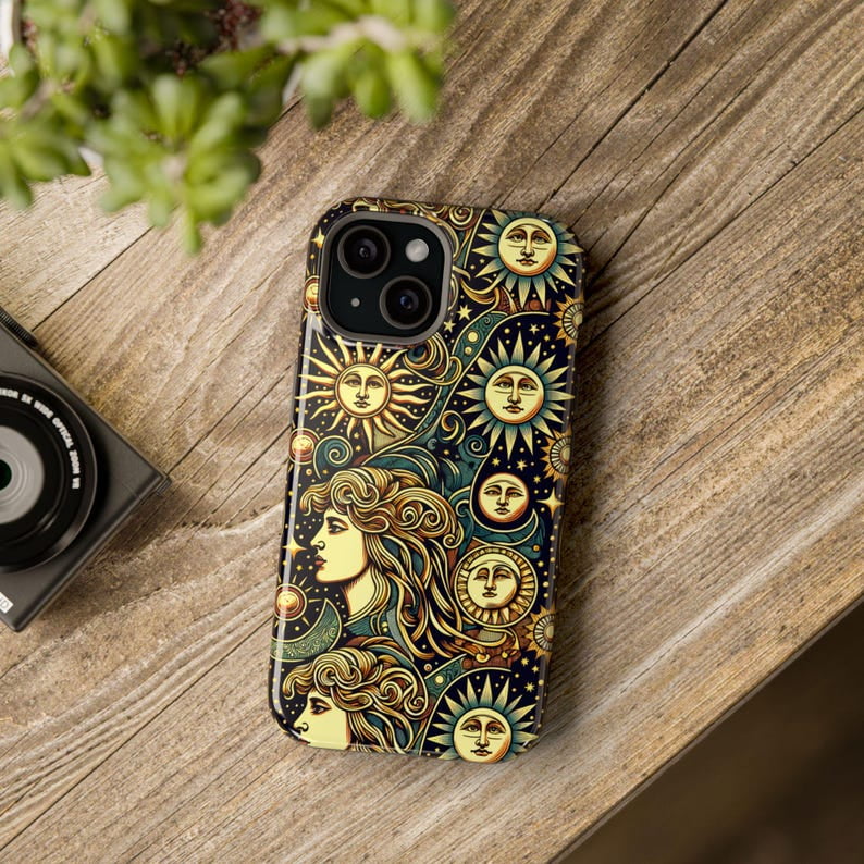 Celestial Sun Faces Astrology iPhone Case, Cosmic Galaxy MagSafe Cover ...