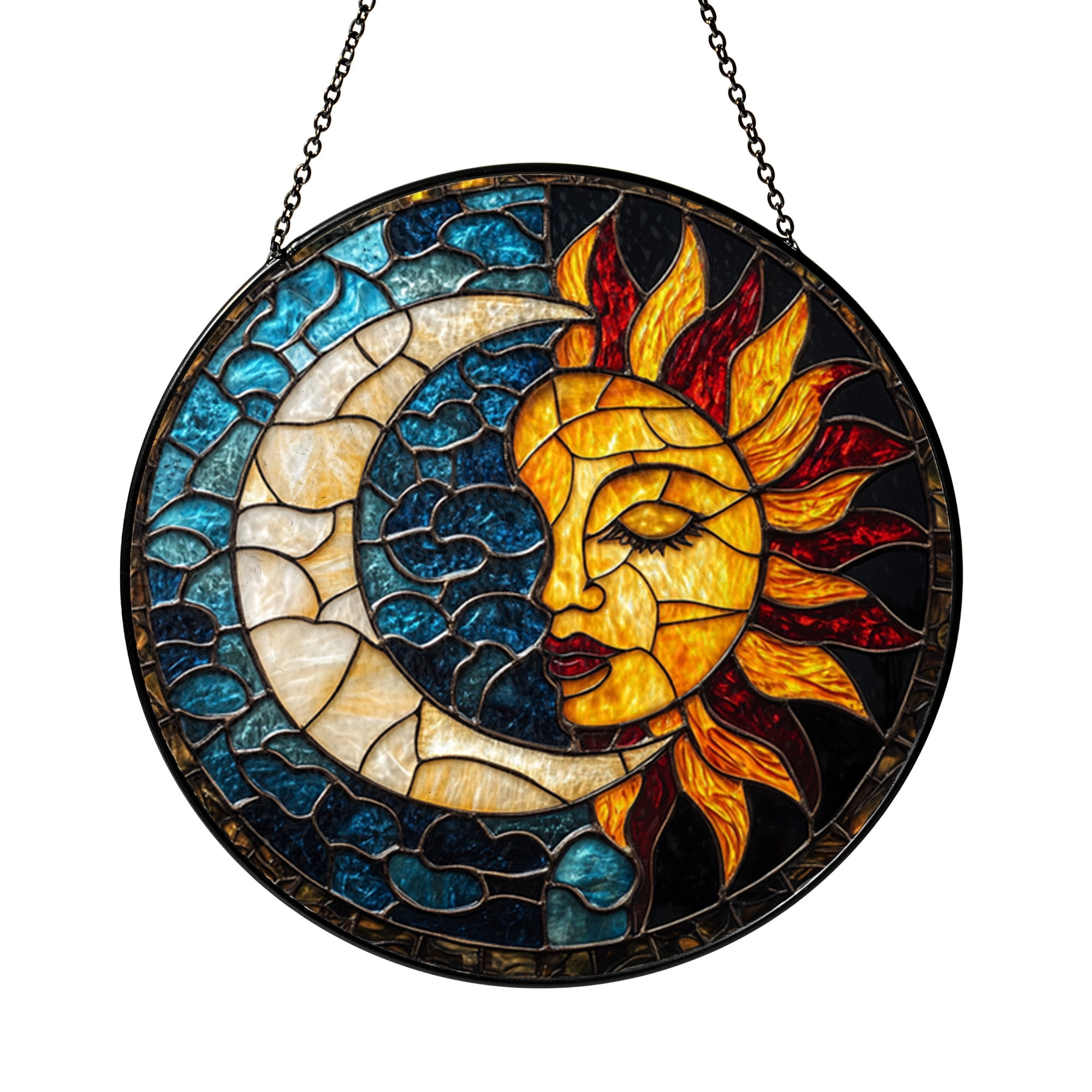 Celestial Sun Moon Stained Glass Window Suncatcher – Decorative Art ...