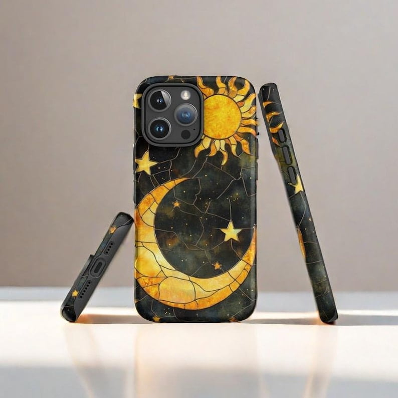 Celestial Sun Moon Stars Phone Case, Vintage Night Sky Aesthetic Cover ...