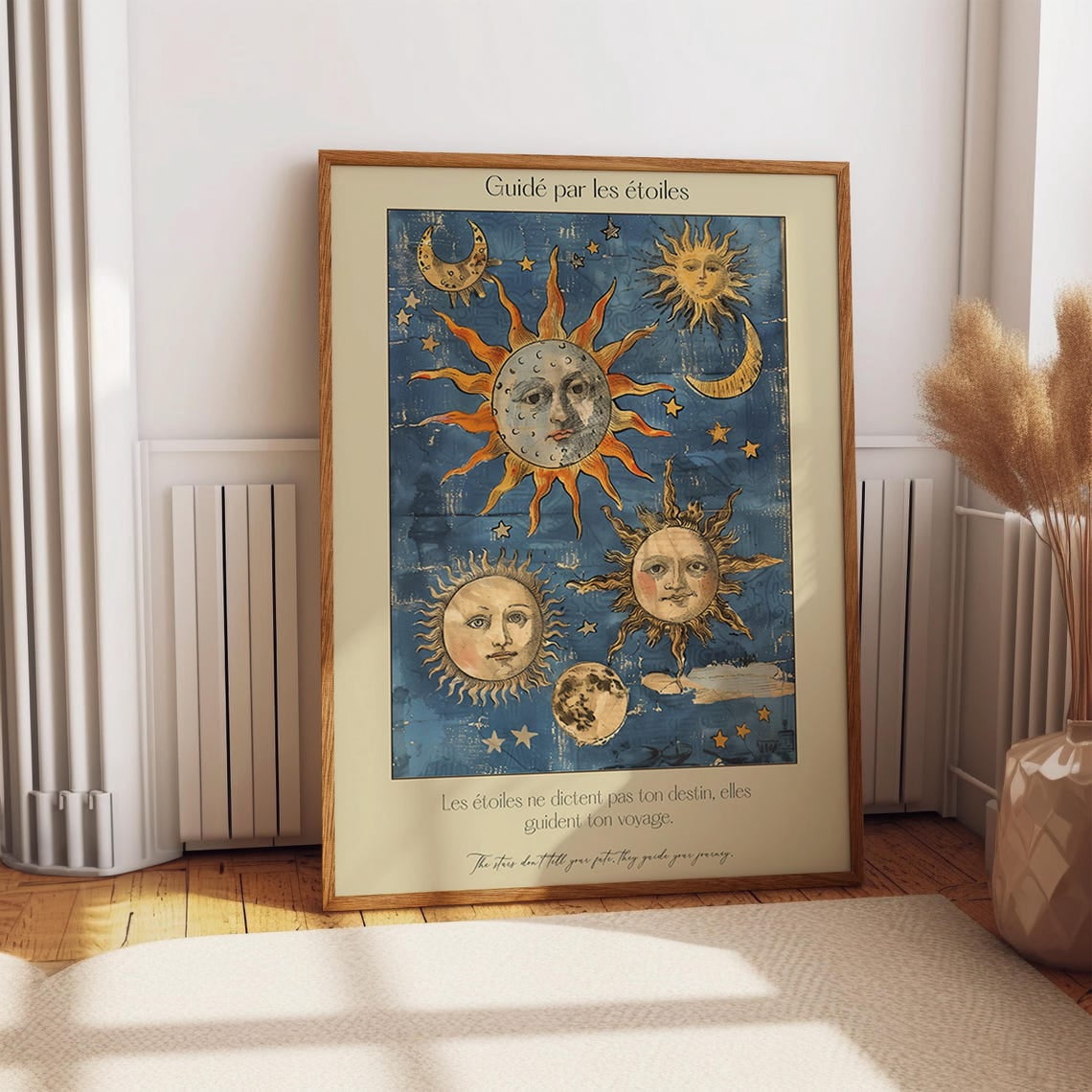 Celestial Sun And Moon Wall Art - Bohemian Cosmic Energy Illustration ...