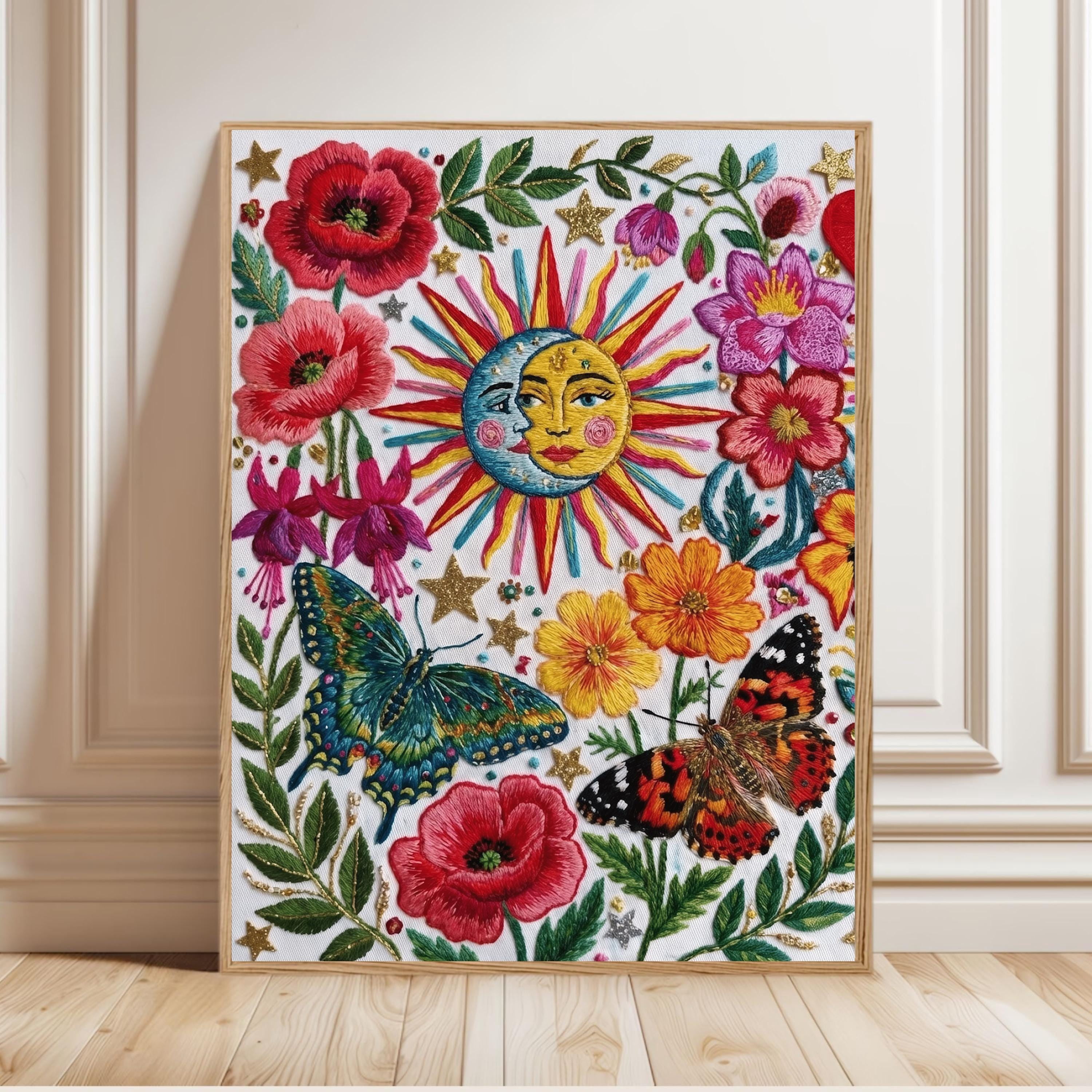 Celestial Sun Moon Wall Art Colorful Boho Maximalist Home Decor Print ...