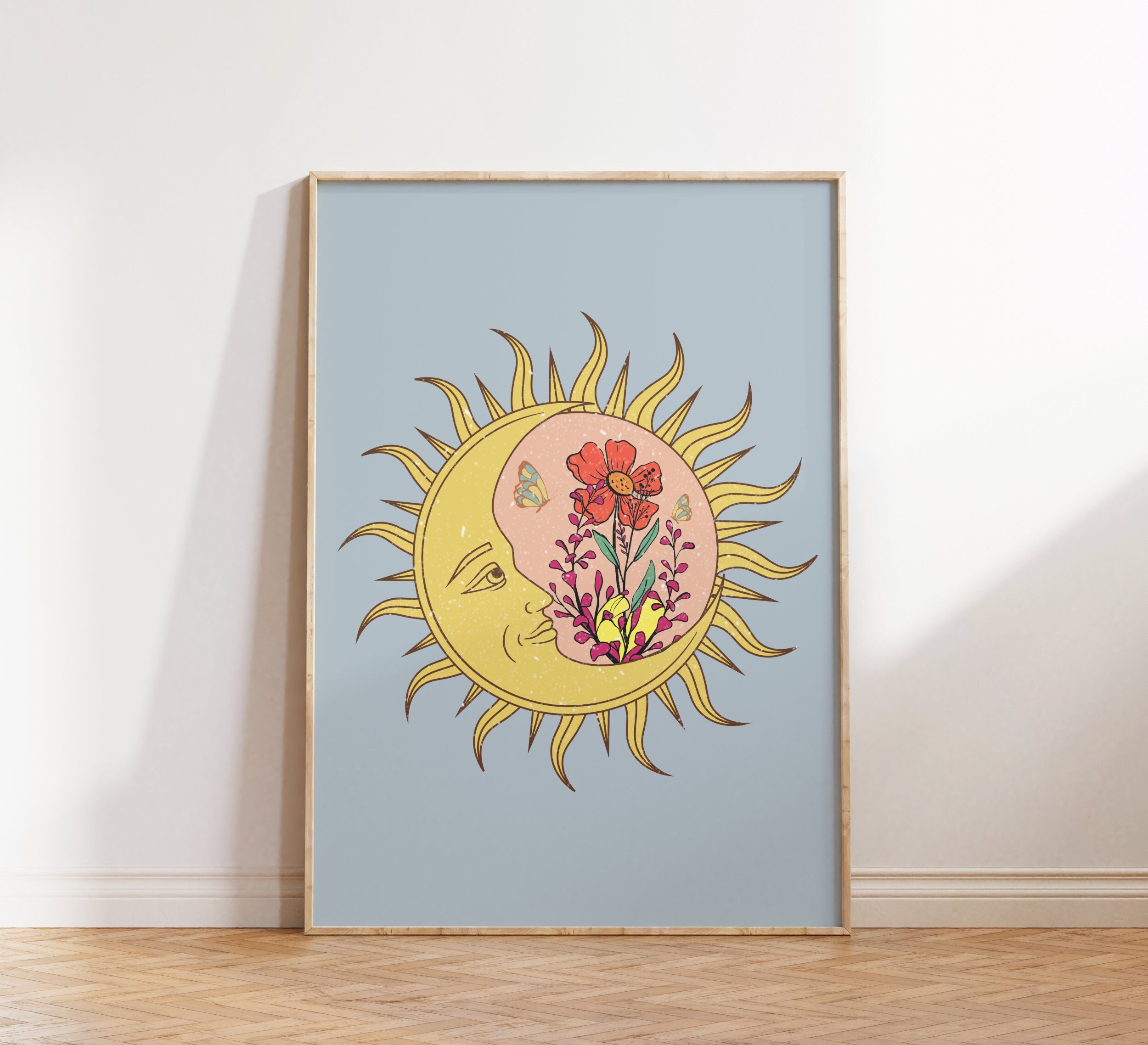Celestial Sun Moon Wall Print Retro Groovy Print Print Retro Wall Decor ...