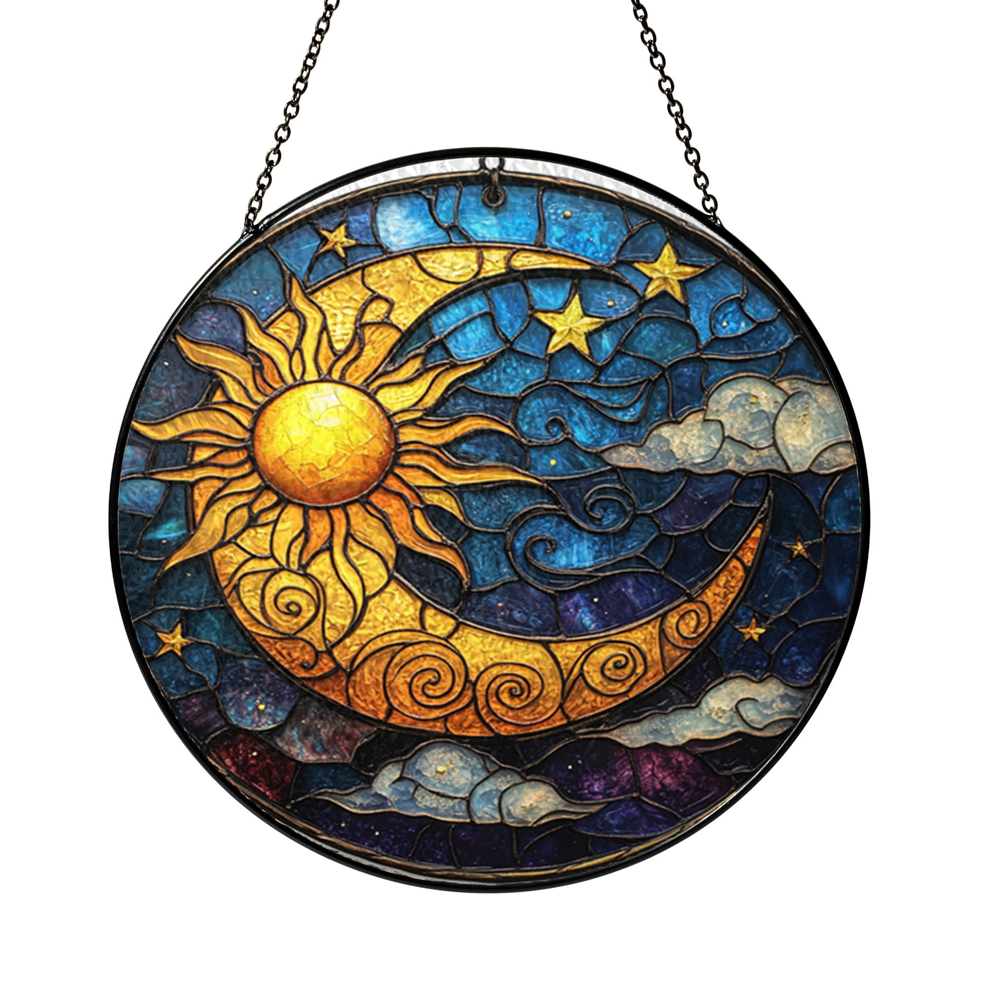 Celestial Sun Moon Window Suncatcher, Faux Glass Inspired Bright Sky ...
