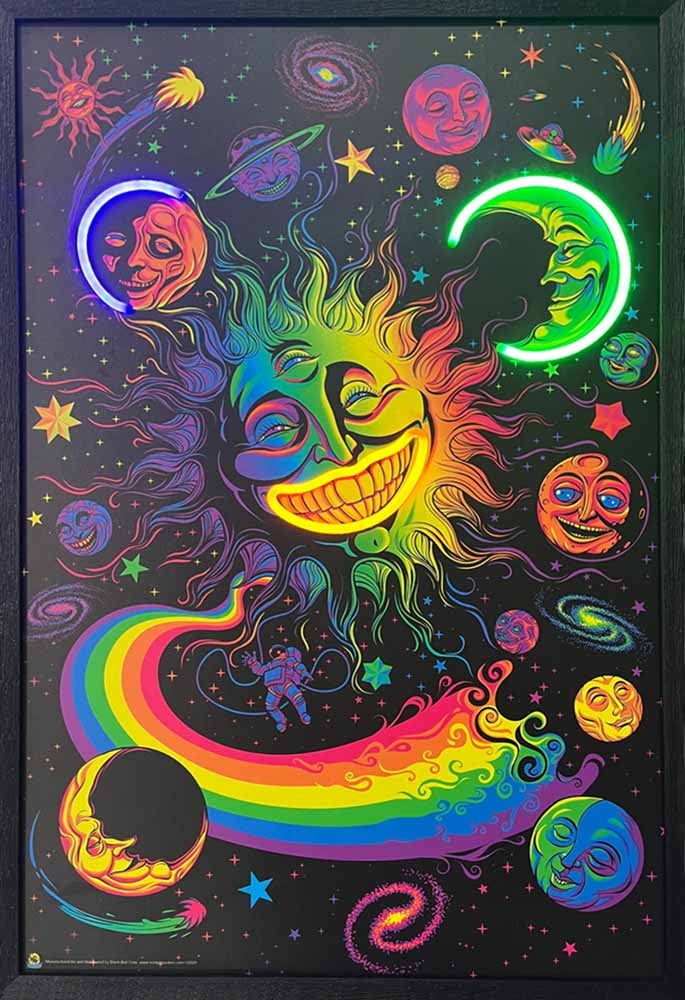 Celestial Sun Moon and Stars Framed LED Neon Light Canvas Print - 24" x ...