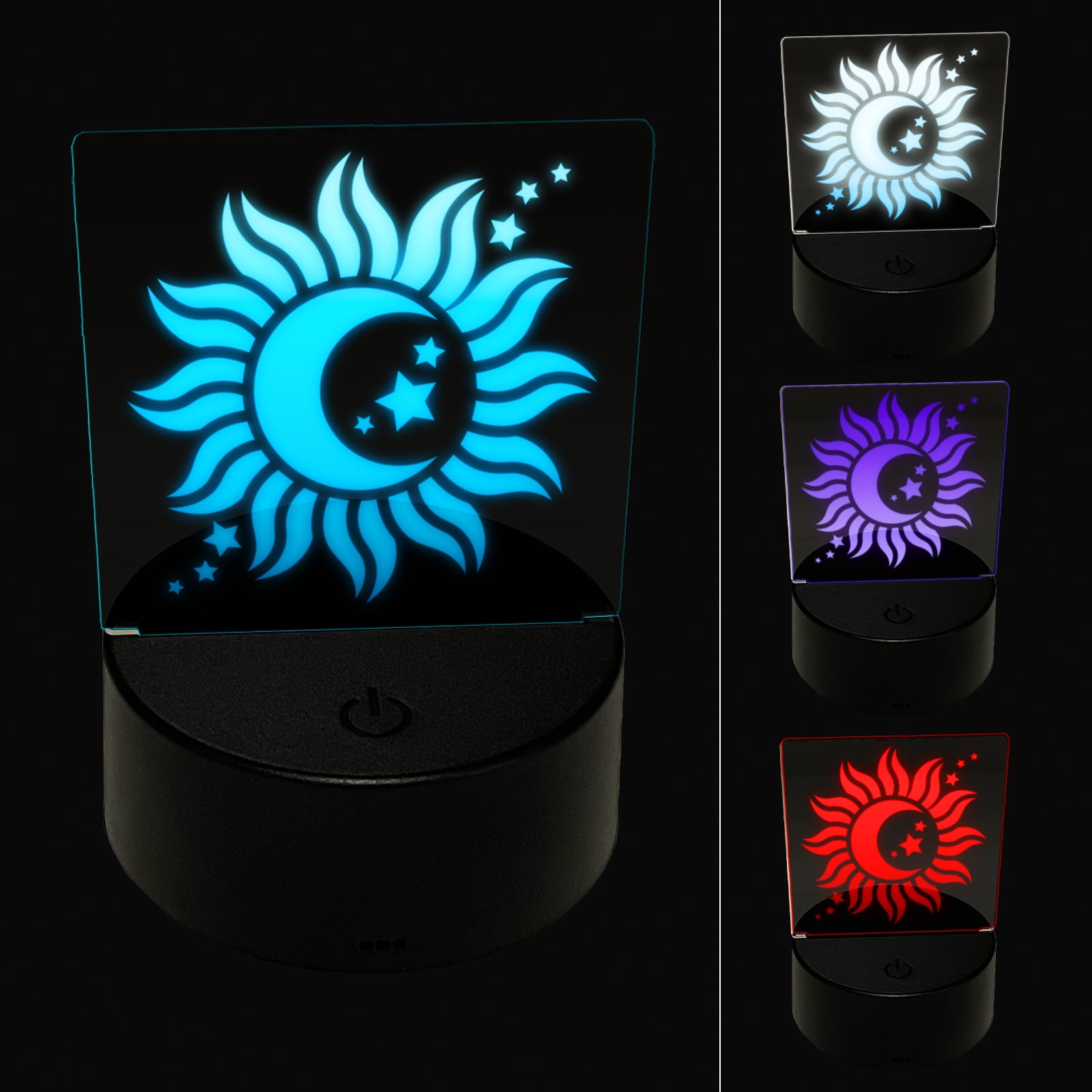 Celestial Sun Moon and Stars LED Night Light Sign 3D Illusion Desk ...