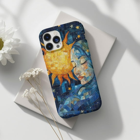 Celestial Sun Night Sky Stained Glass Phone Case for 17 16 15 14 13 12 ...