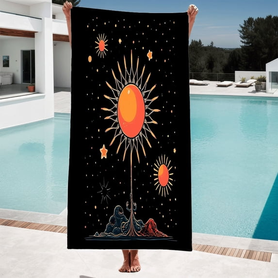 Celestial Sun & Stars Pattern Beach Towel - Vibrant Cosmic Design for ...