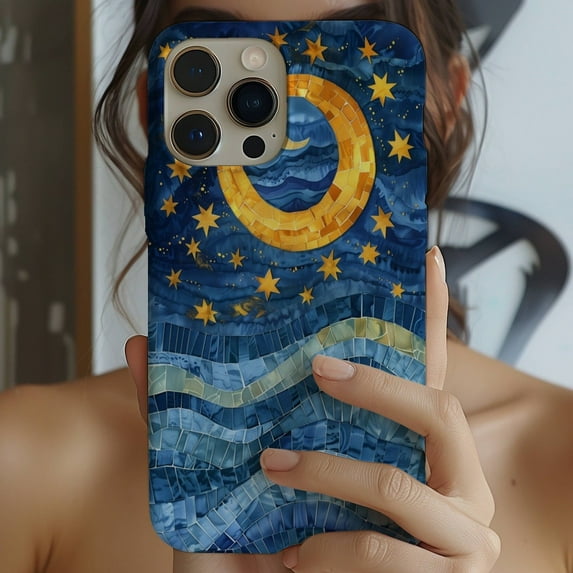 Celestial Sun and Sky Mosaic Phone Case with a Mystical Moon and Stars ...