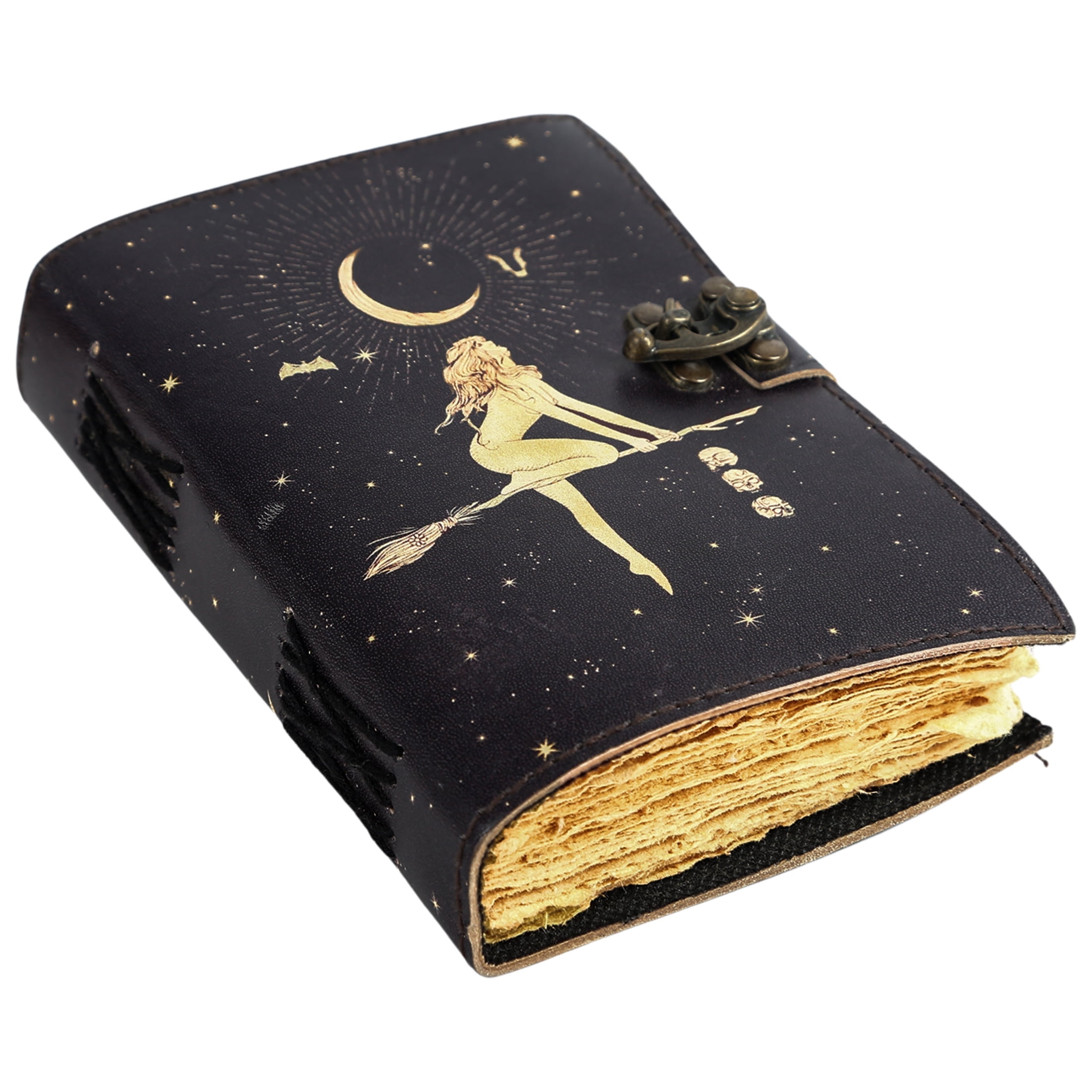 Celestial Sun & moon Handmade vintage leather journal • Deckle edge ...