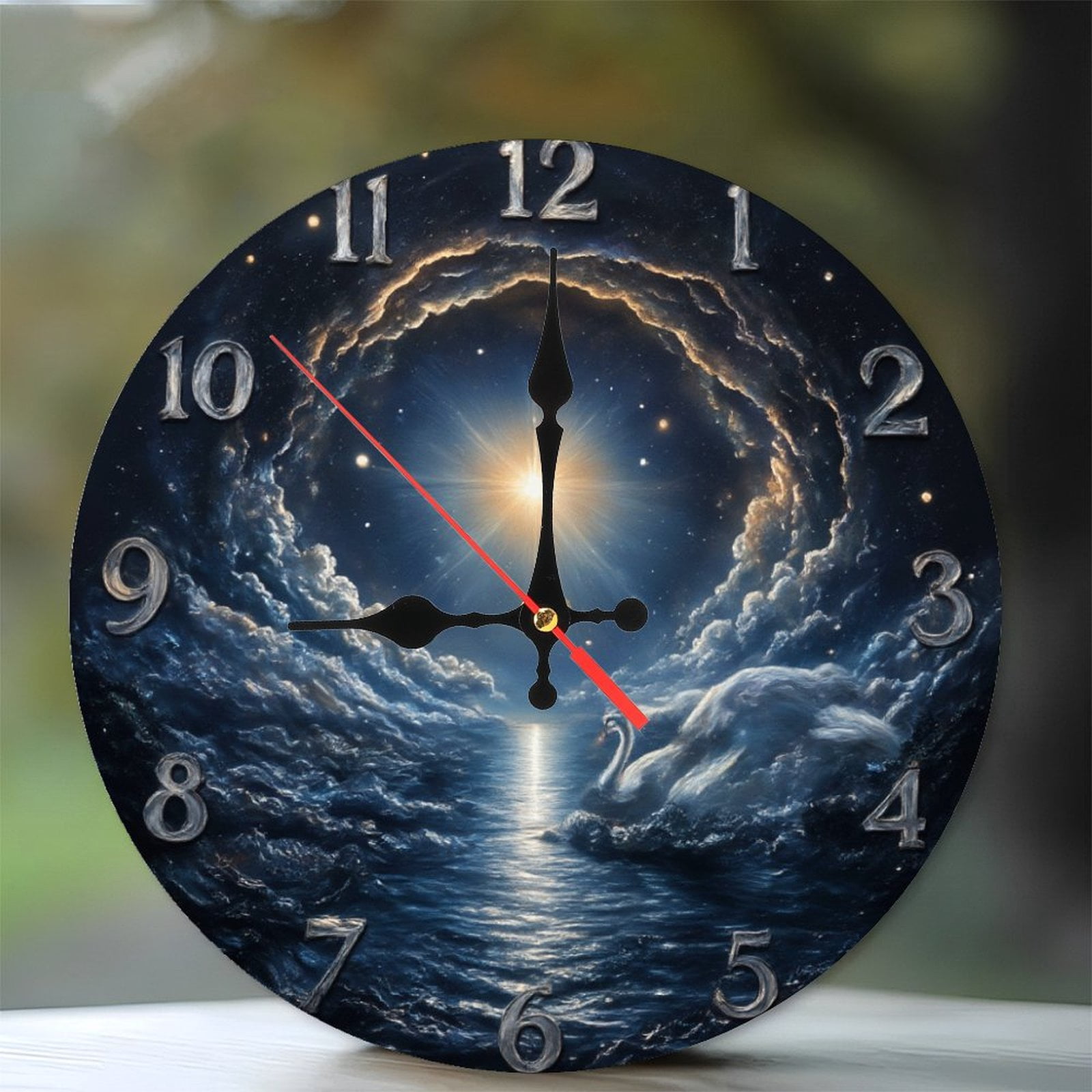 Celestial Swan Clock Wall Decor Fantasy Art Home Decor 10-Inch Silent ...