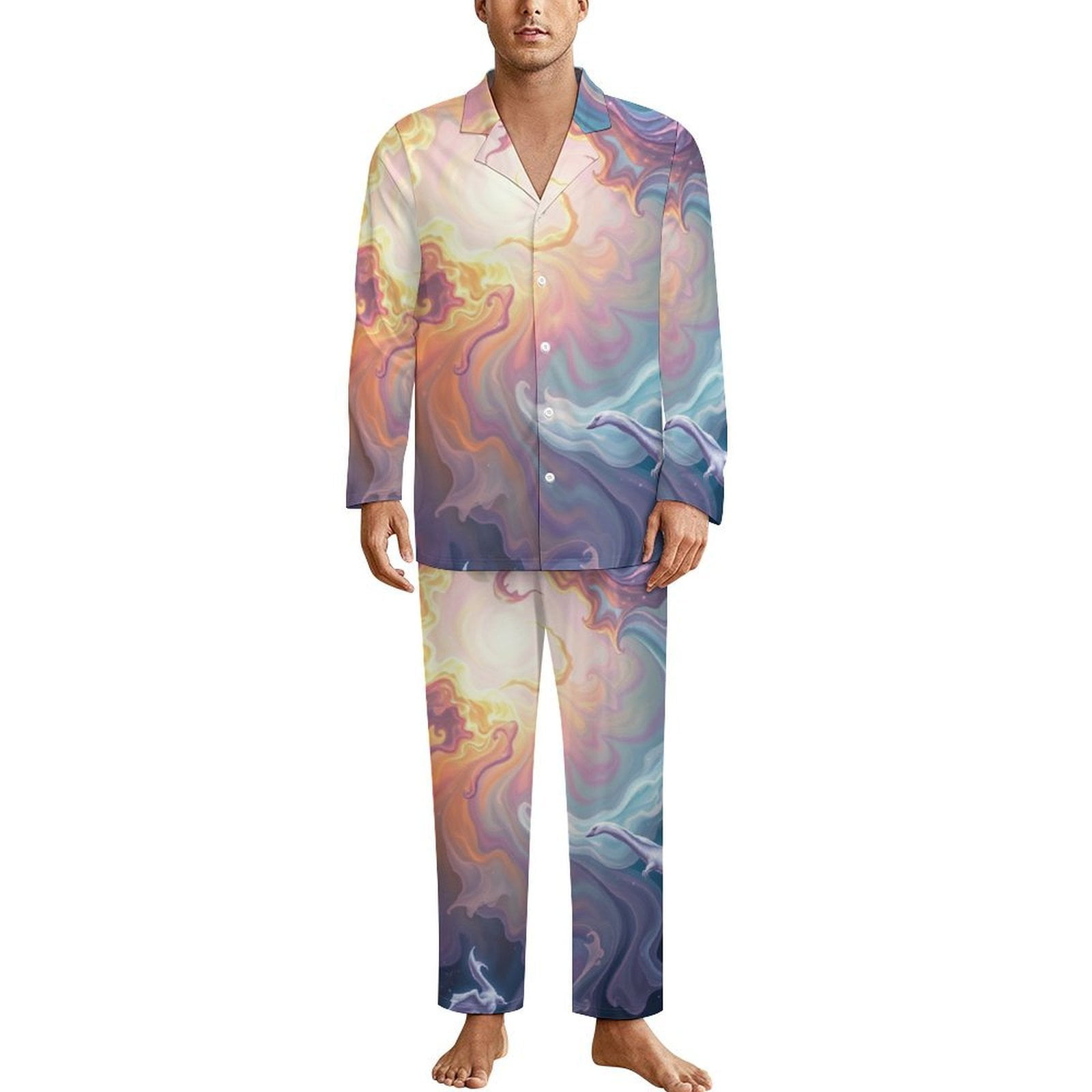 Celestial Swan Flight Fantasy Pajama Set Autumn Soft Home Sleepwear Man ...