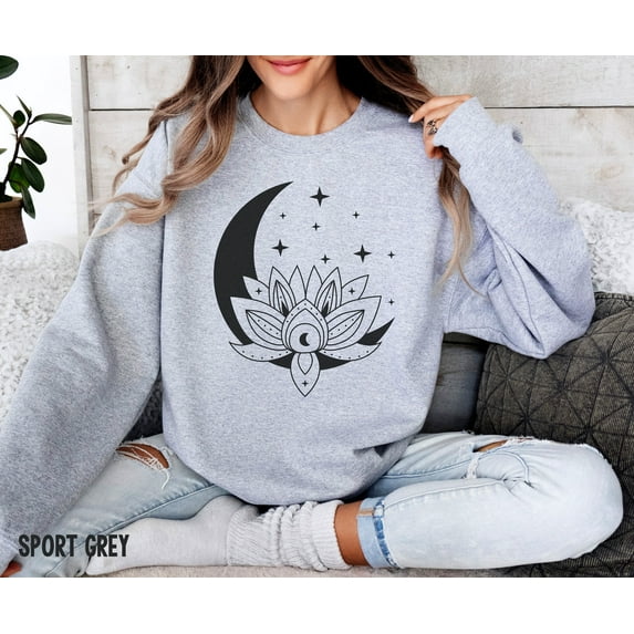 Celestial T-Shirt Lotus Flower with Crescent Moon and Stars T-Shirt Spiritual Celestial Sh ...