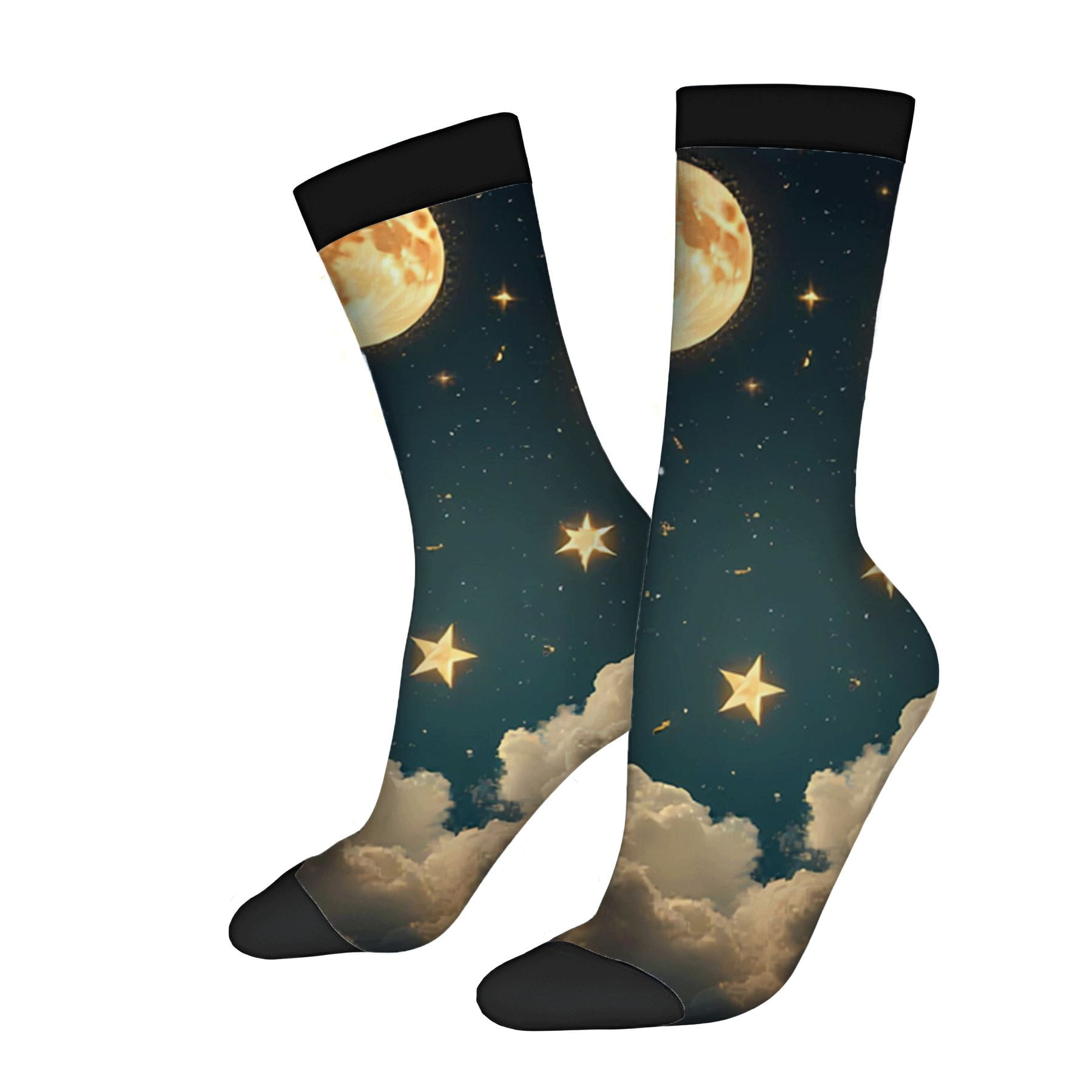 Celestial Theme Socks - 2 Pairs of Unisex Trendy Socks with Night Sky ...